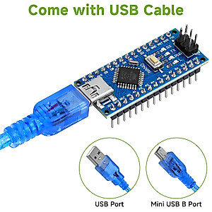 MakerFocus Pre-Soldered Nano V3.0 Board ATmega328P Microcontroller CH340 Chip 5V 16M with USB Cable Compatible with Arduino IDE(Mini USB B Port)