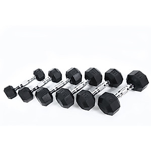 Ader 11 Pairs Octagon Rubber Dumbbells 424Lbs with 3 Tier 36" Dumbbell Rack and 4' Rubber Mat