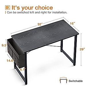 ODK 32 inch Small Computer Desk Study Table for Small Spaces Home Office Student Laptop PC Writing Desks with Storage Bag Headphone Hook, Espresso Gray