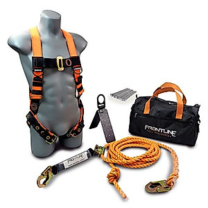 Frontline RK5PTB50 Combat™ Complete Roofers Kit with 50' Lifeline | Combat Economy Series Full Body Harness (Size: Universal) | Hinged Reusable Roof Anchor | OSHA & ANSI Compliant