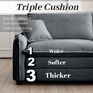 115" Modular Sectional Sofa,L Shaped Sectional Couches for Living Room,3-Seater Corduroy Upholstered Cloud Couches with Movable Ottoman and Deep Seats