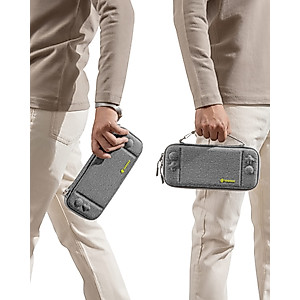 tomtoc Slim Carrying Case for Nintendo Switch / OLED Model, Protective Switch Sleeve with 10 Game Cartridges, Hard Portable Travel Carry Case, with Original Patent and Military Grade Protection, Gray