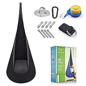 Gold Armour Kids Pod Swing Seat, Child Hammock Chair with Inflatable Pillow, 100% Cotton Hanging Chair for Outdoor and Indoor, Max 176Lbs (Black)