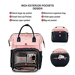 LOVEVOOK Travel Laptop Backpack for Women, 18-inch Large Capacity Outdoor Carry On Backpacks Purse, Business Computer Work Bags, Doctor Nurse Backpack with USB Port, Pink Navy