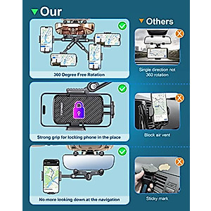 TOPGO Updated Rotatable and Retractable Car Phone Holder- Rear View Mirror Phone Holder, Upgrade Adjustable Car Phone Holder Mount for iPhone, Samsung and All Smartphones