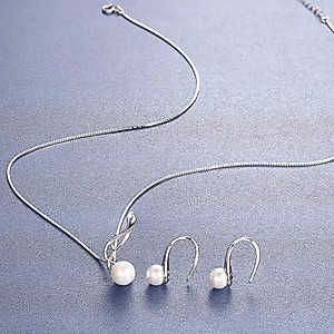 Milacolato Sterling Silver Pearl Jewelry Set 18K Gold Plated Genuine Freshwater Cultured Pearl Jewelry Pendant Necklace Pearl Earrings for Women Mom Mother's Day, White Pearl