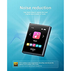 【2023 New Edition】 aigo 32GB Bluetooth 5.0 MP3 Player, Portable Touch Screen HiFi Lossless Sound Music Player with Bulit-in Speaker, FM Radio, Voice Recorder, E-Book, Support Up to 128G