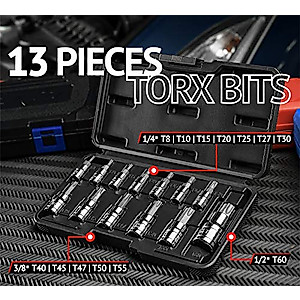 EPAuto Torx Bit Socket Set, Star Socket T8-T60, Cr-V, 13 Pieces