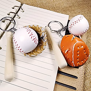 7 Color Baseball Bat Keychain Wooden Bat Baseball Glove Keychain Mini Keychain Accessories Sport Key Ring Decoration for Boys Girls Team Party Favor Birthday Goody Bags Backpack Pendent