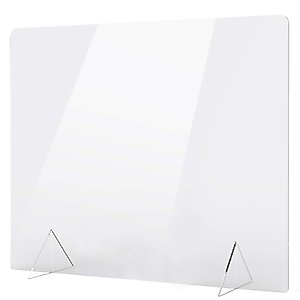 No Cutout 24"W x 16"H Sneeze Guard for Counter and Desk, Freestanding Clear Acrylic Shield, plexiglass Shield
