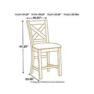 Signature Design by Ashley Moriville Rustic Farmhouse 24.5" Upholstered Barstool, 2 Count, Beige & Brown