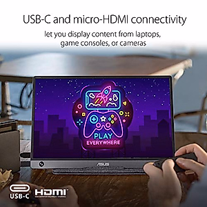 ASUS ZenScreen 15.6” 1080P Portable USB Monitor (MB16AH) - Full HD, IPS, USB Type-C, Speakers, Micro-HDMI, Eye Care, Speakers, Tripod Mountable, Anti-Glare Surface, Protective Sleeve, 3-Year Warranty