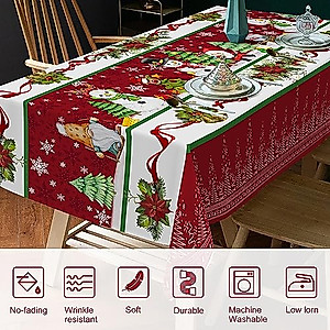 Round Christmas Tablecloth, Christmas Poinsettia Table Cloth Round 70 Inch, Christmas Tree Snowman Table Cloths with Gnomes Santa Claus Circle Table Cover Holiday Decor Gifts for Dining Room Indoor