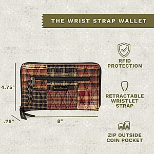 Bella Taylor Wrist Strap Wallet for Women | Multi Card Zip Around Wallet with RFID Protection and Wristlet Strap | Quilted Cotton Beckham Black and Burgundy Patchwork