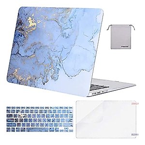 MOSISO Compatible with MacBook Air 13 inch Case (A1369 A1466, Older Version 2010-2017 Release), Plastic Watercolor Marble Hard Shell Case & Keyboard Cover & Screen Protector & Pouch, Blue
