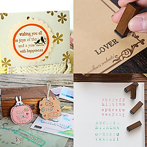 Udefineit 70PCS Wooden Rubber Alphabet Stamps, Vintage Style Mini A-Z a-z Letter Stamps 0-9 Number Stamps & Symbols Stamper Seal Set for Pottery Clay Crafts Arts, DIY Card Scrapbooking Painting