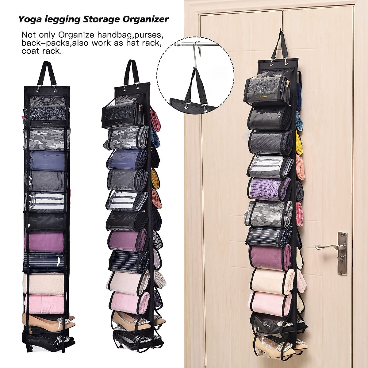 Innvix Yoga Legging Storage Organizer-Space Saving Clothes Closets Roll Holder, Hanging Organizer Storage With 24 Roll Independent Compartments (Black)