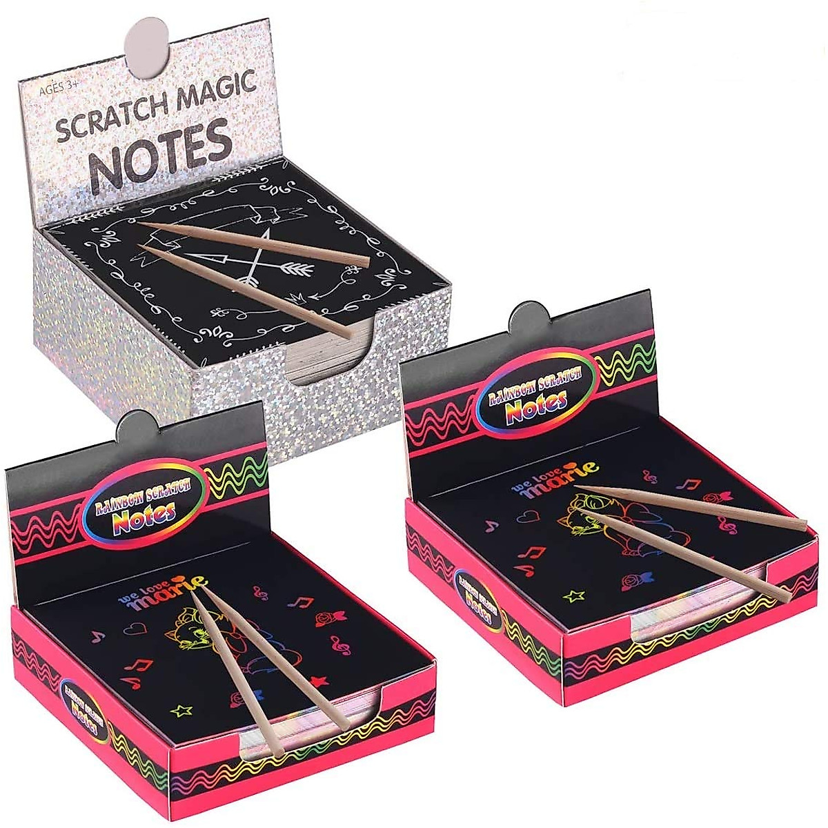 BESTING Rainbow Scratch Mini Art Notes 300 Sheets Scratch Off Paper Cards with 6 Wooden Stylus for Kids Arts Craft Kits for Girls Boys Games Party Favors Birthday Halloween (SP300)