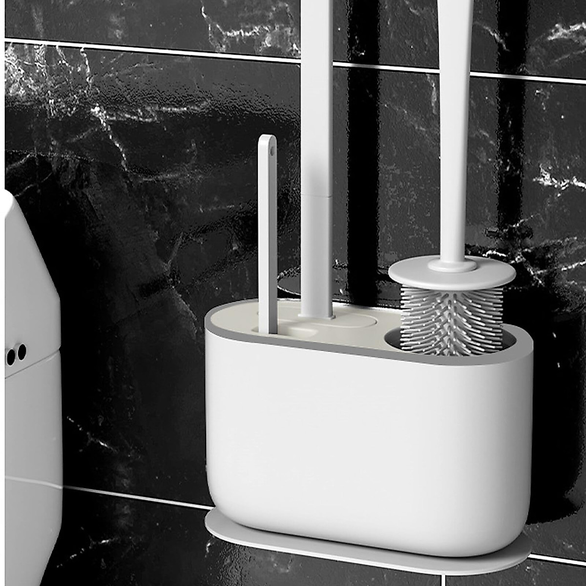 Yuehuam Toilet Brush and Holder Set of 3, Solicone Toilet Bowl Cleaner Brush, Flexible Toilet Cleaner Brush with Wall Mount& Flooring Brush Holder Bathroom Accessories