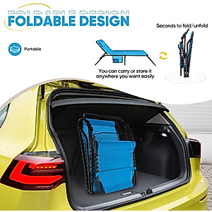 EZCHEER Folding Chaise Lounge Oversize, 16 inch High Portable Sunbathing Chair, Extra Wide XL Outdoor Chair with Storage Bag, Blue