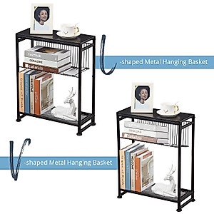 Slim End Table with Magazine Holder - 2 in 1 Design for Small Spaces - Black