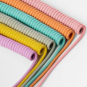 MyVolts Candycord OP-1 / OP-Z Special audio cable, straight mini jack to angled mini jack, curly 65cm to 90cm, Marshmallow Pink colour