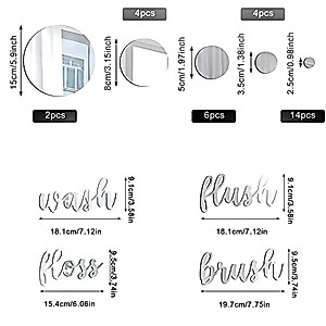 30 Pieces Bathroom Wall Decals Wash Flush Brush Floss Stickers 3D Round Mirrors Wall Art Decal Self Adhesive DIY Acrylic Mirror Decor Beautiful Art Words Decor for Home Bedroom Living Room (Silver)