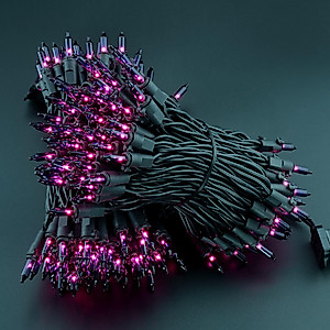 YULETIME Purple String Lights with Black Wire, Pack of 2 Strands 33 Ft 100 Count UL Certified Outdoor Halloween String Lights (Purple - Black Wire)