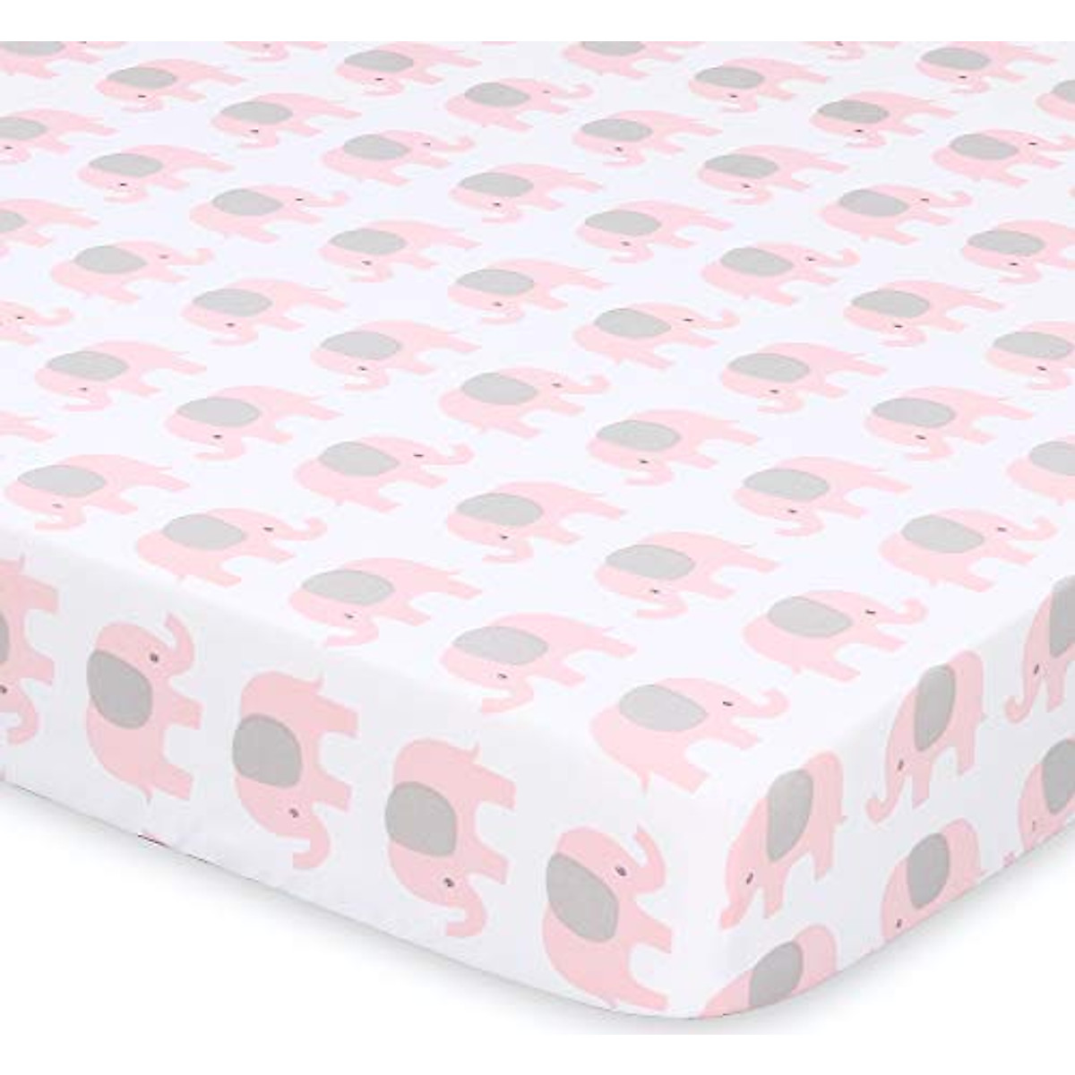 The Peanutshell Fitted Pack n Play, Playard, Mini Crib Sheets for Baby Girls | 2 Pack Set | Pink Elephants & Hearts