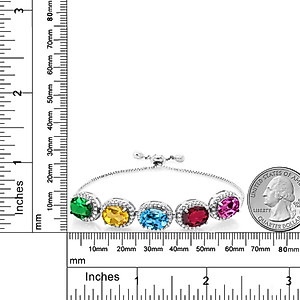 Gem Stone King 925 Sterling Silver 9X7MM Oval Gemstone Birthstone 5-Stone Tennis Bracelet For Women | Fully Adjustable Up to 9 Inch