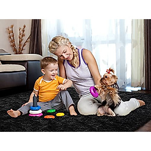 Fulie Ultra Soft Shag Area Rugs for Bedroom, Black Fluffy Modern Plush Rugs for Living Room Kids Girls Dorm Room Floor Carpets, Fuzzy Rugs for Nursery Bedside Home Decor, 3x5 Feet