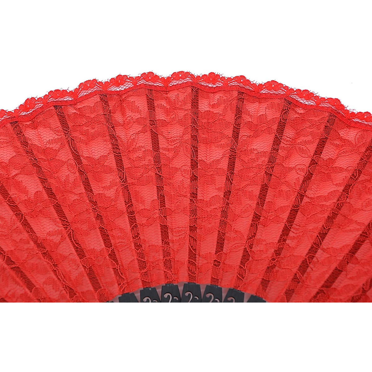 Womens Multi Color Handmade Cotton Lace Folding Hand Fan (Black-A) (Red)