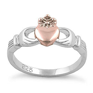Sterling Silver The Claddagh ring a Traditional Representation of love, loyalty, and friendship(Size 2-14) (sterling-silver Rose gold plated Claddagh ring, 9)