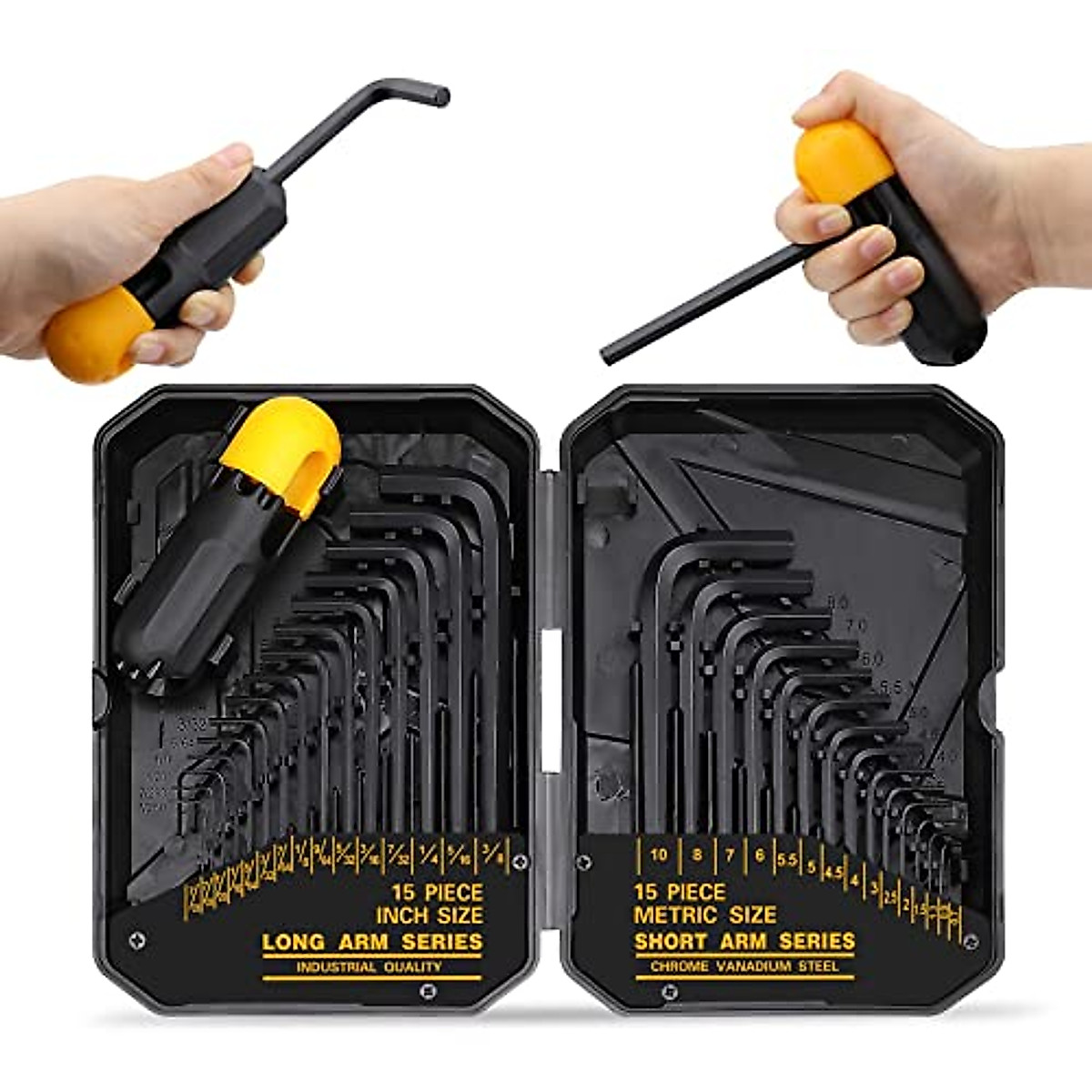 ELEAD 30-Piece Hex Key Set - Allen Wrench Set, SAE and Metric Allen Keys, MM(0.7mm-10mm) SAE(0.028"-3/8), Heat-Treated Steel, Torque Handle, High Leverage, Long & Short Keys, Easy Organization