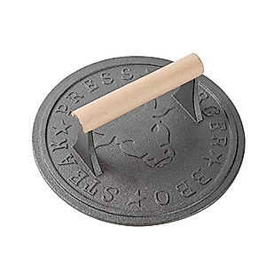 Swanna 8.66-Inch Round Cast Iron Grill Bacon Press With Wood Handle,Meat Presser,Iron Barbecue, BBQ Press,Grill Accessories, Make Griddle Steak Burger Bacon (a)