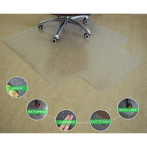 100pointONE Chair Mats for Carpeted Floors - 53'' x 45'' 0.09'' Thick Transparent Floor Mats for Low Flat and No Pile Carpet, with Grippers (53'' x 45'' with Lip)