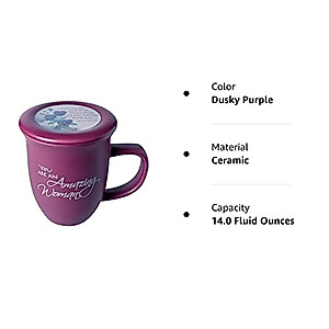 Amazing Woman Mug And Coaster/Lid - Ceramic - Large 14 Ounce Coffee Or Tea Cup - Dusky Purple