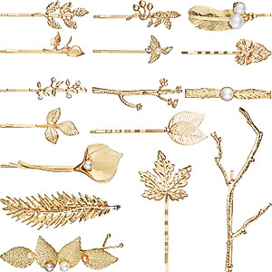 16 Pieces Metal Leaf Hair Clips Gold Silver Vintage Retro Hair Pin Minimalist Decorative Hair Barrettes Crystal Bobby Pins for Women Girls Hair Accessories