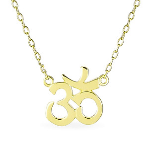 Sanskrit Symbol Yoga Spiritual Harmony Aum Om Ohm Pendant Station Necklace For Women 14K Gold Plated .925 Sterling Silver