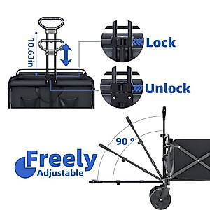 Collapsible Foldable Wagon Cart with All Terrain Solid Wheels, Heavy Duty Folding Utility Grocery Wagon with 300lbs Weight Capacity Portable Garden Cart for Shopping,Sports,Fishing,Beach,Black