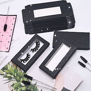SiSiMu 40 Pieces Lash Packaging Wholesale Containers 20 Pieces Empty Lash Boxes Eyelashes Box Glitter Paper Boxes Soft Paper Lash Case Storage with 20pcs Disposable Mascara Wands(Black)