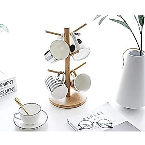 DYT Bamboo Mug Rack Tree, Organic Bamboo Mug Holder, Mug Hook,Mug Stand,Coffee Cup Dryer with 6 Hooks