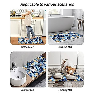 Gogobebe Super Absorbent Diatom Mud Mat Blue Brown Watercolor Macaron Texture Quick-Drying Thin Bath Mat Non-Slip Bathtub Mat Anti-Skid Rubber Bathroom Shower Mat 16x24in