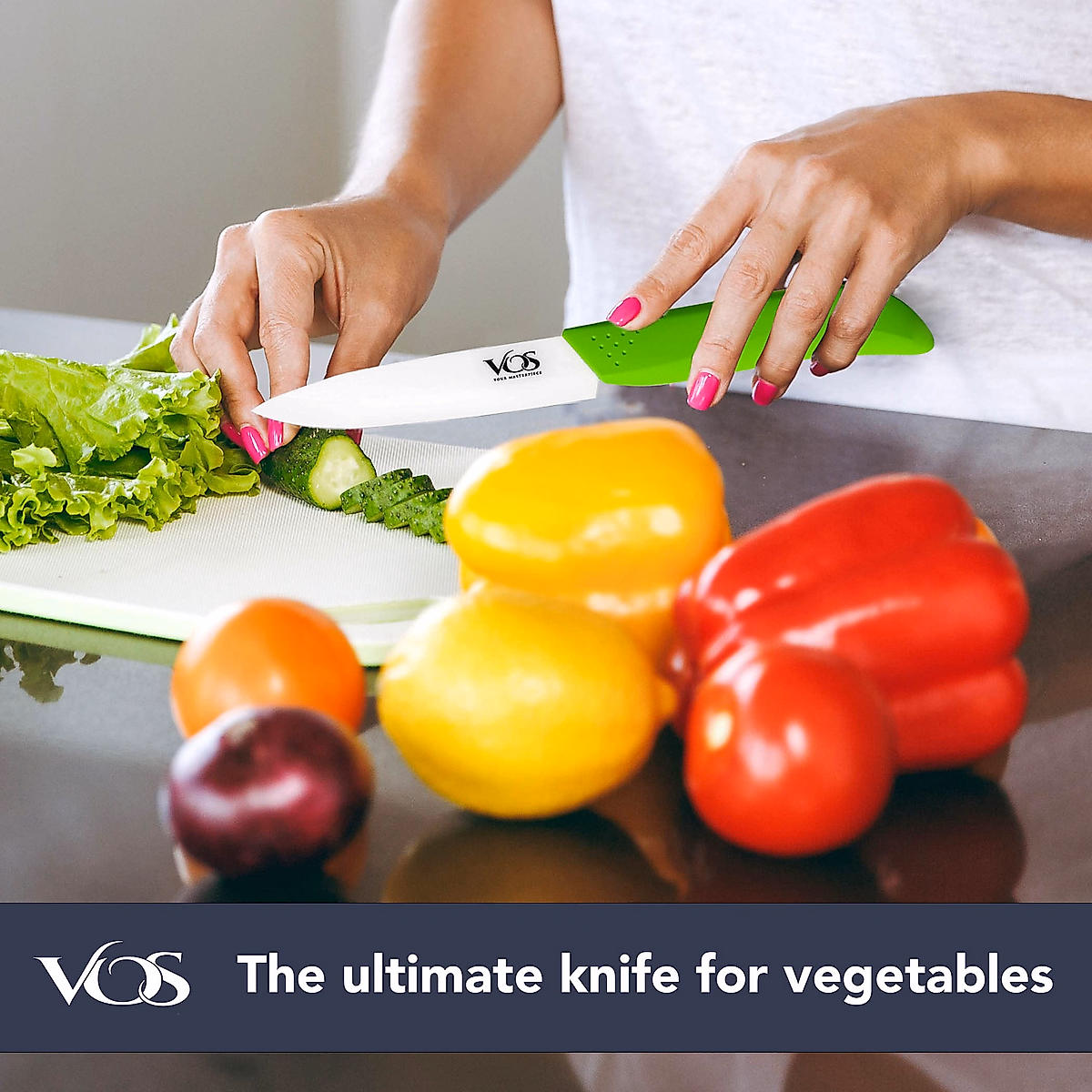 Vos Ceramic Paring Knife - Ceramic Knife 4 Inch Zirconia Blade With Sheath Cover - Handle Fruit and Vegetables Kitchen Knife (Green)