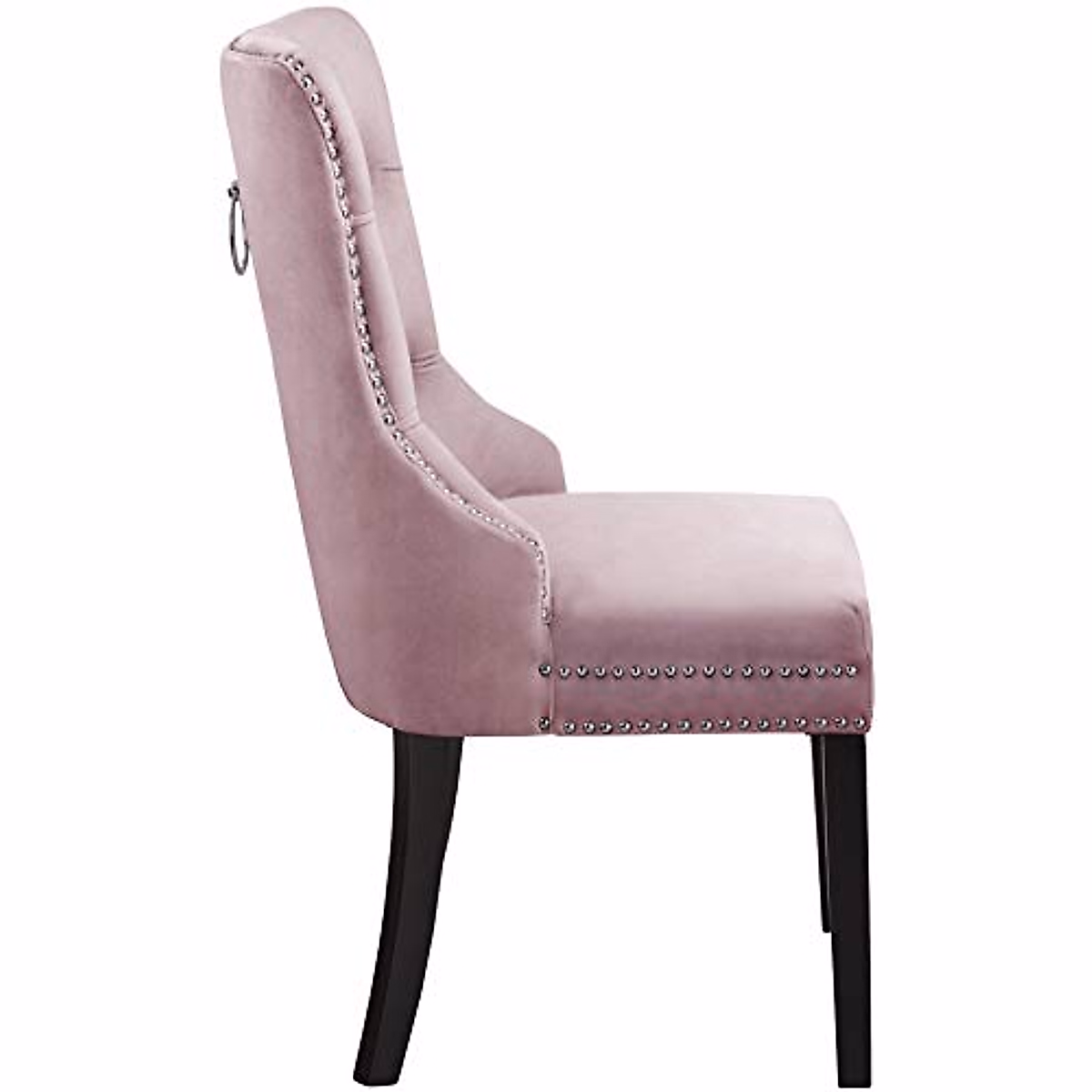 Meridian Furniture Nikki Collection Modern | Contemporary Velvet Upholstered Dining Chair with Wood Legs, Button Tufting, and Chrome Nailhead Trim, Set of 2, 23" W x 23" D x 40" H, Pink