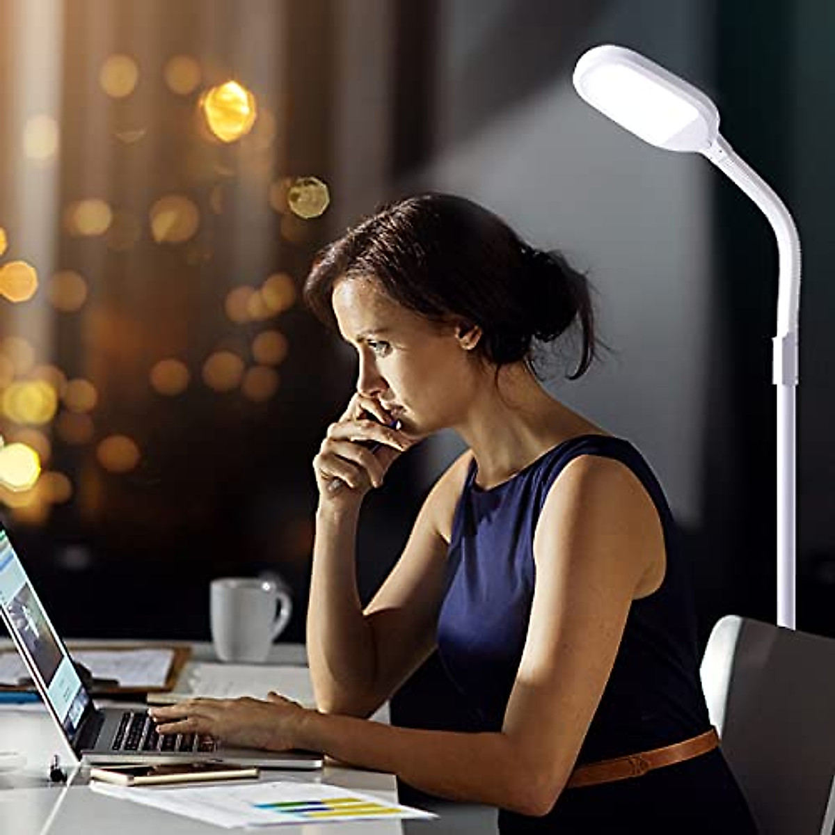 FHHKAAD LED Floor Lamp,15W 1200 Lumen Bright Reading Floor Lamp with 5 Color Temperatures,Stepless Dimmer,30 Mins Timer,Remote & Touch Control for Living Room ,Bedroom & Office,White