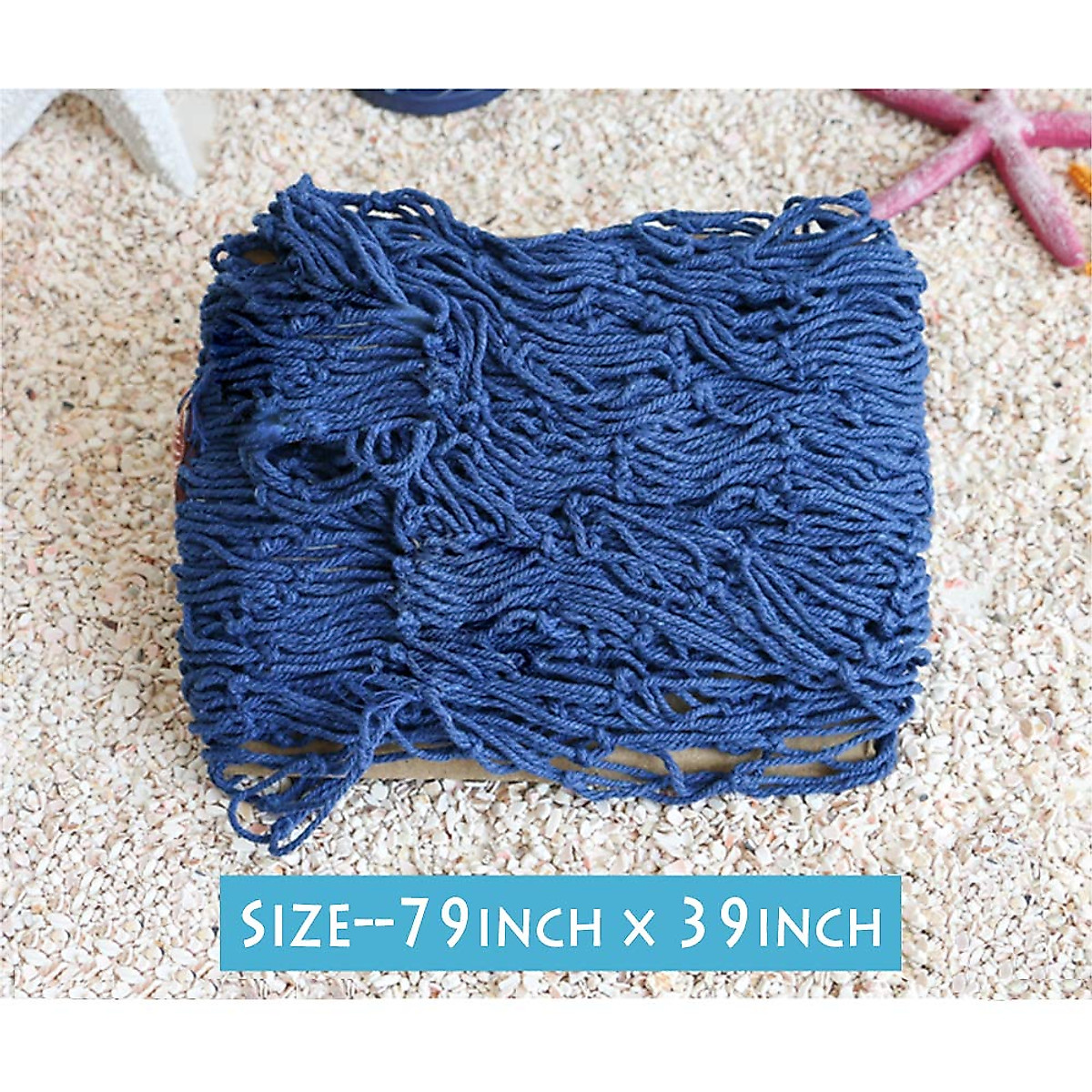 Qesonoo Cotton Fishing Net Decorative 79 Inch Beach Themed Decor Home Bedroom Party Wall Decoration Fish Netting Decorative (Blue)