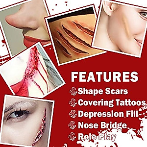 Halloween SFX Scar Wax Makeup Kit,Fake Blood Gel Fake Skin Scar Wound Special Effects Makeup Kit,Scar Wax+Blood Gel+Double-Ended Spatula