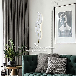 Qepeety LED Wall Lighting White Feather Wall Sconce Lamp 3 Color Temperature & 3 Brightness Level Modern Resin Light Fixtures for Hallway Entryway Living Room (Large)