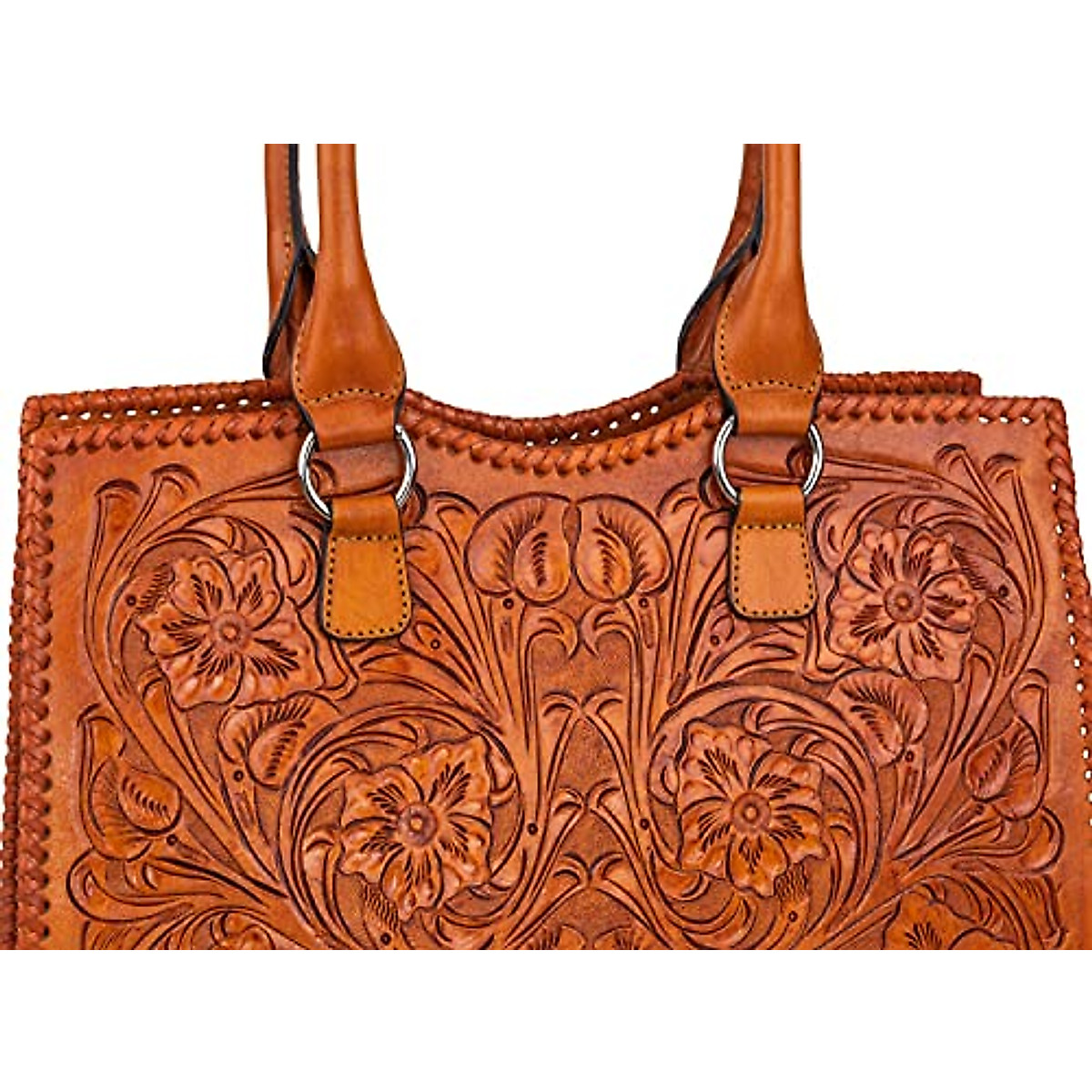 Mauzari Carlotta Women's Extra Large Tooled Leather Tote (Chestnut)